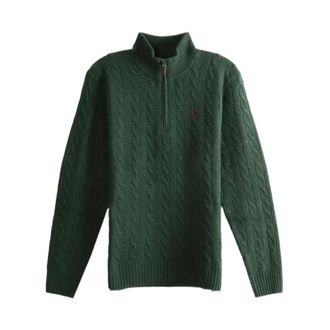 Polo Ralph Lauren Woll-Kaschmir-Pullover mit Zopfmuster und halbem Rei&szlig;verschluss - - Knitwear - Herren - Gr&uuml;n - S