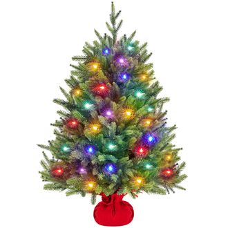 Yaheetech 91cm Mini k&uuml;nstlicher Weihnachtsbaum mit 50 Mehrfarbigen LED & 143 Spitzen, Tischplatte Tannenbaum, Realistische Optik, Schwer Entflammbar Tisch Chris