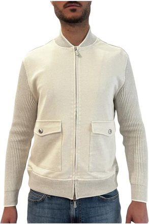 Eleventy Homme, Sweatshirts et sweats &agrave; capuche, Beige, Taille: L Bomber Full Zip