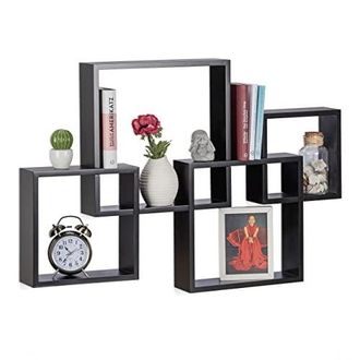 Relaxdays W&uuml;rfelregal 4er Set, H&auml;ngeregal Cube f&uuml;r Wand, freischwebendes Wandboard gro&szlig;, MDF, HBT: 92x62,5x10cm, schwarz
