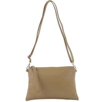 modamoda.de T186 Damen Leder Clutch Umh&auml;ngetasche Abendtasche handmade in Italy, Farbe:Schlamm