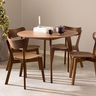 ebuy24 Table &agrave; manger ronde 105x105x76 cm en bois dh&eacute;v&eacute;a brun - HOKA&Iuml;