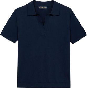 Brooks Brothers Femme, Pulls, Bleu, Taille: 38 FR Polo en maille de coton &agrave; col ouvert