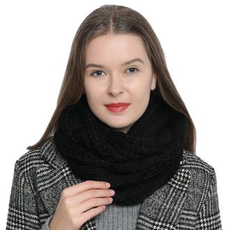 DonDon Loop Schal Damen Winter Schlauchschal Winterschal Wollschal warm und weich schwarz