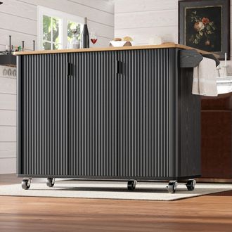 Generic Kücheninsel auf Rollen mit ausziehbarer Tischplatte, 3 Türen, verstellbaren Regalen, Handtuchhalter und Gewürzablage - mobiler Küchen- und Esswagen fü