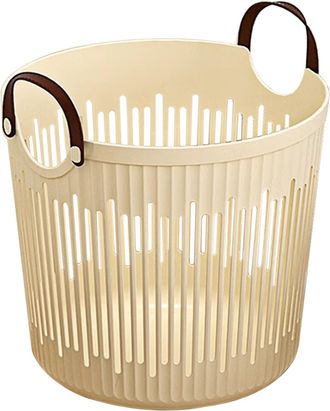 Generic Wäschekorb mit Henkel Groß, Tragbare Wäschesammler Kunststoff, Aufbewahrungsbehälter, Korb Aufbewahrung für Wäsche, Garage, Kinderzimmer(Beige,L)