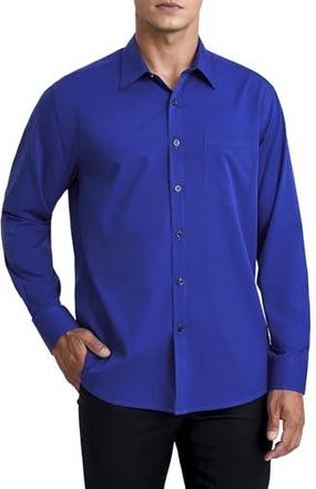 Hisdern Chemise Bleu Royal à Manches Longues pour Hommes Chemise Habillée en Fibre de Bambou Coupe Régulière Chemise sans Repassage avec Poche,3XL