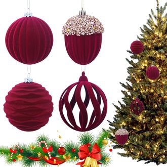 Generic Weihnachtsbaumkugeln - Christbaumkugeln Ornamente Beflockte Weihnachtskugeln H&auml;ngende Weihnachtskugeln Set Weihnachtskugeln Dekorative Weihnachtskugel