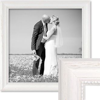 Photolini Bilderrahmen Landhaus-Stil Weiss 30x30 cm Massivholz mit Glasscheibe und Zubeh&ouml;r/Fotorahmen