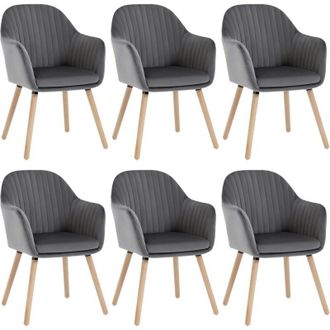 Woltu Woltu - Lot de 6 Chaises de Salle &agrave; Manger Chaises de r&eacute;ception en Velours et Bois Massif, Gris Fonc&eacute;
