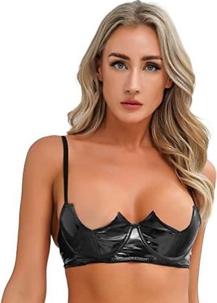 dPois Soutien Gorge Demi Bonnet Sexy Bra Seins Nu Cuir Brillant Erotique Lingerie Sexy Femme Coquine Hot Ouverte sous-V&ecirc;tement V&ecirc;tements de Nuit Clubwear S-
