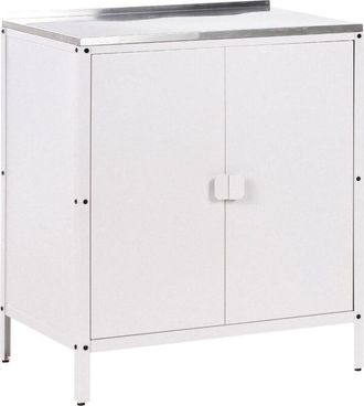 Beliani Armoire de Cuisine dExt&eacute;rieur en Acier 2 Portes avec Dessus en Acier Inoxydable Blanc Vilama