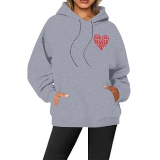 Generic Sweat &agrave; capuche d&eacute;contract&eacute; &agrave; manches longues pour la Saint-Valentin 2026, gris clair, XXL