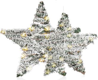 Com-Four 2er Set künstliche Weihnachtssterne 30 cm & 40 cm - Sterne mit Kunstschnee, LED-Beleuchtung & Timer - Festliche Weihnachtsdeko für Innenbereich (2 Stü