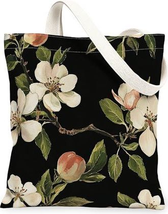 Generic Sac fourre-tout en toile pour le shopping, 33 x 38 cm, sac d&eacute;picerie r&eacute;utilisable pour femme, motif floral de voyage, d&eacute;coration cadeau