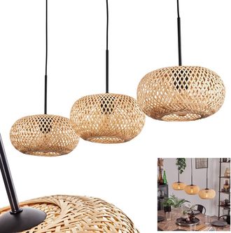 HOFSTEIN H&auml;ngeleuchte Bauro, moderne Pendellampe aus Metall/Bambus in Schwarz/Natur, Leuchte im Boho-Design m. Schirmen in Gitter-Optik (&Oslash; 25 cm) u. Lichteffek