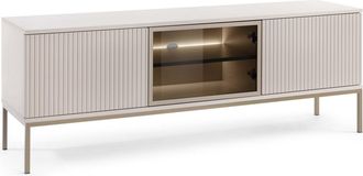 Konsimo TV-Schrank FONTE Lowboard, TV-Board, Fernsehtisch, hergestellt in der EU (Breite 154 cm, getönte Glastüren) geriffelte Fronten, mit LED-Beleuchtung, P