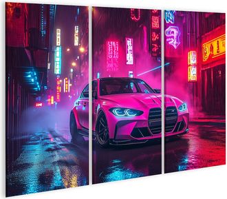 Islandburner Prime Bild auf Leinwand Neon beleuchtetes Auto in nächtlicher Stadt Bilder Wandbilder Poster