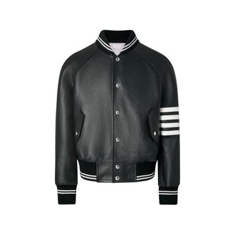Thom Browne Leather 4-Bar Oversized Blouson Jacket