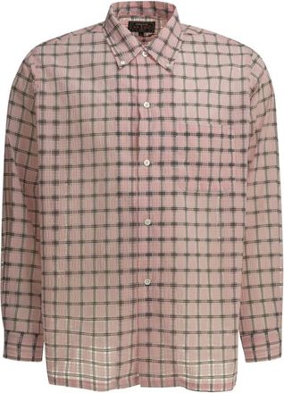 Beams Plus Homme, Chemises, Rose, Taille: L Chemise &agrave; carreaux en seersucker &agrave; col boutonn&eacute;
