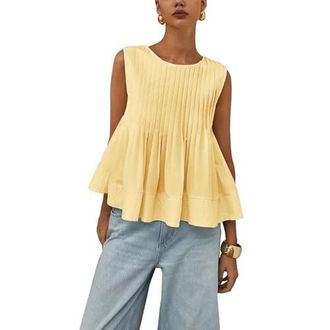 Generic Chemisier dété plissé péplum sans manches pour femme, col rond, nuisette Y2K, joli haut fluide smocké pour femme, jaune, XS