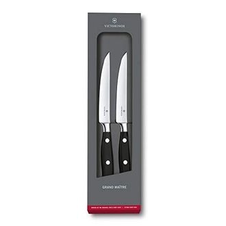 Victorinox by Swiss Army Grand Ma&icirc;tre Lot de Couteaux &agrave; Steak en Emballage Cadeau, 2 Pi&egrave;ces, Tranchant Droit, 12 Cm, Noir