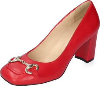 Andres Machado Pumps aus Leder f&uuml;r Damen - AROA - Blockabsatz, Karreespitze und dekorativ Aufsatz - Rot, Gr&ouml;&szlig;e EU 34