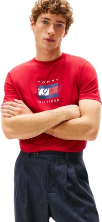 Tommy Hilfiger Herren T-Shirt Kurzarm Linear Flag Graphic Regular Fit, Rot (Medium Red), XXXL