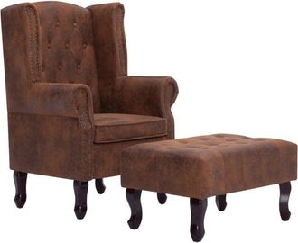 vidaXL Vidaxl - Fauteuil Chesterfield et repose-pieds Marron Similicuir daim