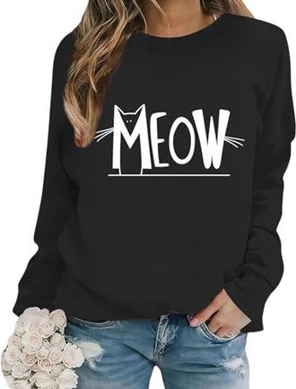 Generic Sweat-shirts &agrave; enfiler pour femme | Meow en forme de chat - Sweat-shirt &agrave; manches longues pour lautomne - Hauts de vacances tendance - pour les rencon