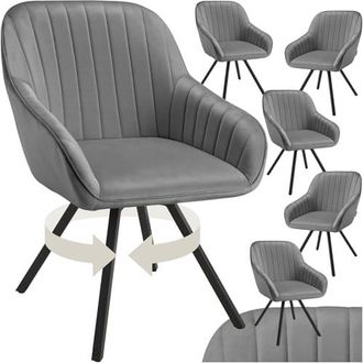 TecTake Lot de 6 Chaises de Salle &agrave; Manger Pivotantes Modernes Fauteuil Salon Velours Chaise Rembourr&eacute;e Confortable Chaise Design Meuble Salon pour Salle &agrave; Ma