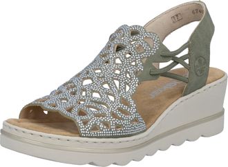 Rieker Keilsandalette RIEKER, Damen, Gr. 39, schilf, Nubuklederimitat, unifarben, Schuhe, Sommerschuh, Plateausandale, Schlupfschuh mit Schmucksteinchen