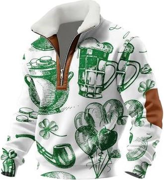 Generic Pull &agrave; fermeture &eacute;clair quart de tour pour homme St Patrick Sweat &agrave; capuche doubl&eacute; polaire col montant imprim&eacute; tr&egrave;fle amusant pour homme Polo &agrave; manche