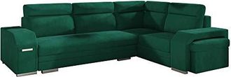 Selsey UMILL L - Ecksofa/Schlafcouch in L-Form mit Bettfunktion, Hocker und Minibar, 305 cm (Monolith 37 Flaschengrün, Recamiere rechts)