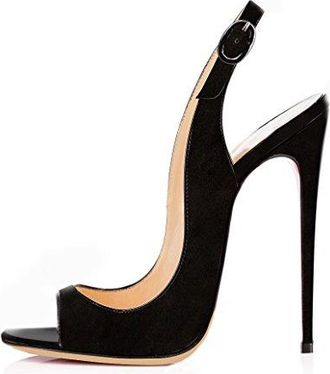 elashe Femmes Fashion 12cm Sandales D¨¦Collet¨¦s Bout Ouverts Chaussures ¨¤ Talon Haut de Noir-Suede EU44