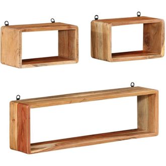 vidaXL Vidaxl - Ensemble d&eacute;tag&egrave;res murales cube 3 pcs Bois dacacia solide