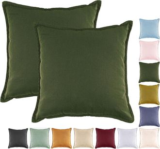 JACK by Mistral 2er Set 45x45cm Kissenhülle Kissenbezug Baumwolle Reißverschluss Leinenoptik, Farbe:Khaki