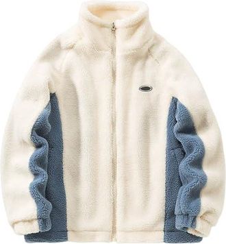 Generic Manteau pour hommes veste homme automne et hiver d&eacute;contract&eacute; couleur contrast&eacute;e polaire chaude &eacute;paisse manches longues, beige, XL