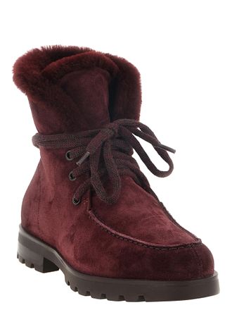 Santoni Shearling-Lined Calfskin Boot - Burgundy