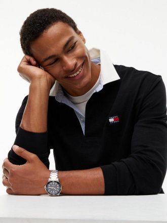 Tommy Jeans Langarm-Poloshirt TJM RLX ESS BADGE RUGBY EXT Relaxed Fit Rugby-Shirt