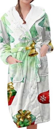 Generic Peignoir long à capuche en tissu éponge pour femme - Robe de chambre de Noël - Manteau dhiver épais en polaire - Chemise de nuit dhiver en polaire - P