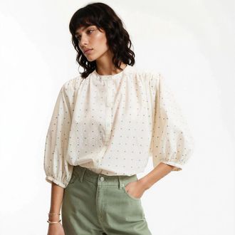 La Redoute Collections Blouse Col Mao Oversize En Coton Brod&eacute; Signature Berthe