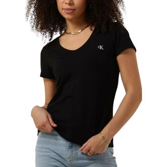 Calvin Klein T-Shirt Ck Embroidery Stretch V-Neck - - Tops - Damen - Schwarzk - L
