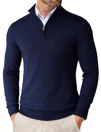 Coofandy Herren Rollkragen Pullover 1/4 Zip Neck Strickpullover Slim Fit Arbeitspullover Winterpullover Pulli Business Pullover Freizeit Navy Sweater Navy Blau