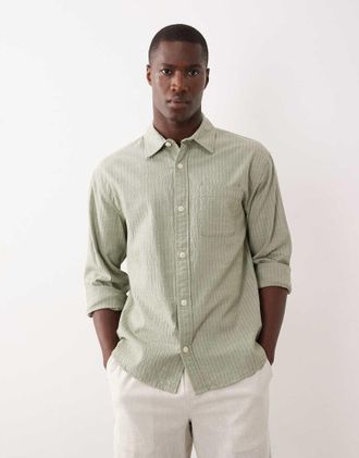 Abercrombie & Fitch Chemise en cr&eacute;pon &agrave; manches longues - Kaki-Vert