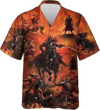 Keephen Japonais Samoura&iuml; Impression 3D Chemise Hawaiienne Femmes Hommes Chemise &agrave; Boutons Casual Bowling Chemise &Eacute;t&eacute; Manches Courtes Chemisier