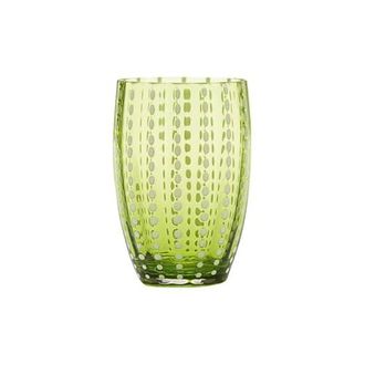 Zafferano Perle Tumbler en Verre - Verre Color&eacute; Transparent Fait Main, cl 32 h 109mm d 71mm - Set 6 Pi&egrave;ces - Vert Gazon