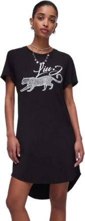 Liu Jo Femme, Robes, Noir, Taille: 42 FR Robe Courte en Jersey &agrave; Imprim&eacute; L&eacute;opard