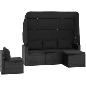vidaXL Vidaxl - 4-tlg. Garten-Sofagarnitur mit Kissen Schwarz Poly Rattan