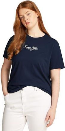 Tommy Hilfiger T-Shirt Manches Courtes Femme Script Crew Neck Regular Fit, Bleu (Dark Night Navy), 50